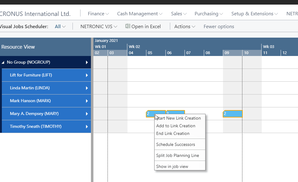 Show job planning line in other view