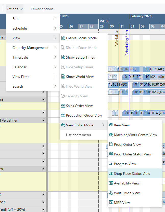 What does the Shopfloor Status View (color mode) show?