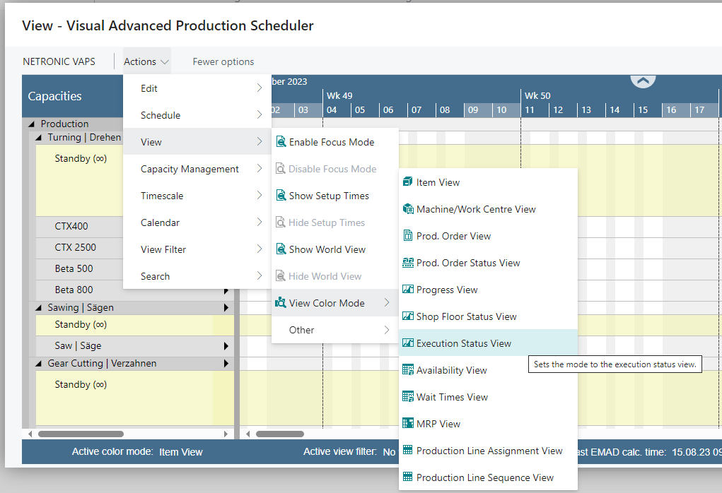 What does the Execution Status View (color mode) show?