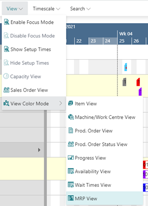 What does the MRP View (color mode) show?