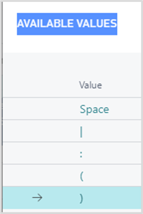 Configure table texts in the VAPS